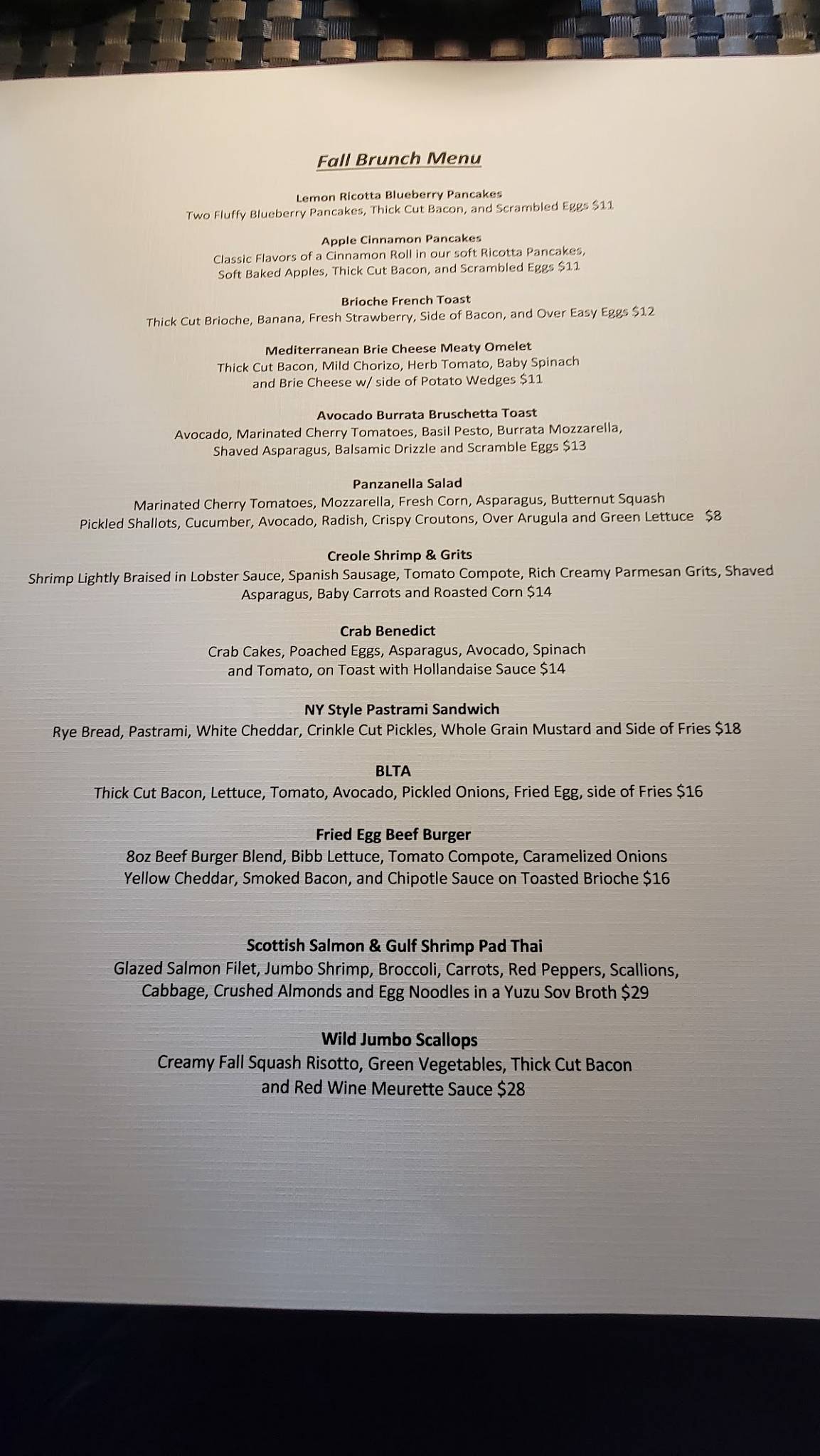 Menu at Miggs Craft Kitchen restaurant, Dunedin