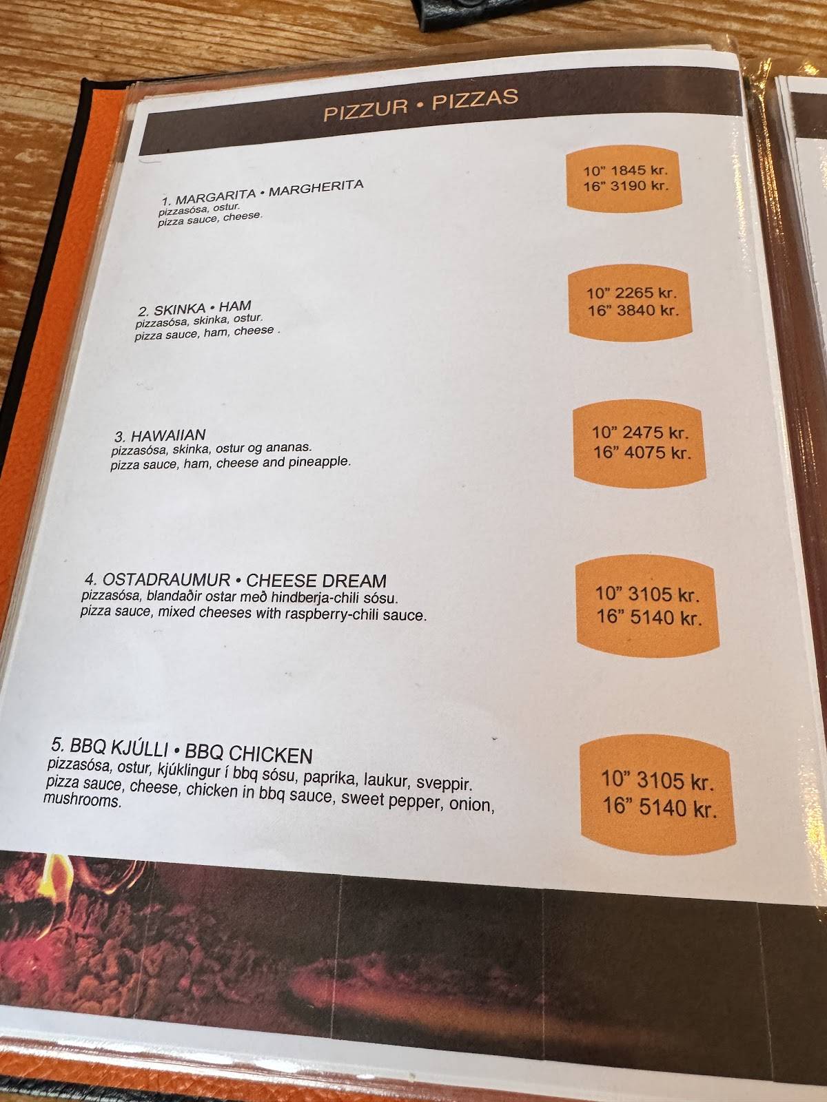 Menu at Restaurant Mika, Reykholt