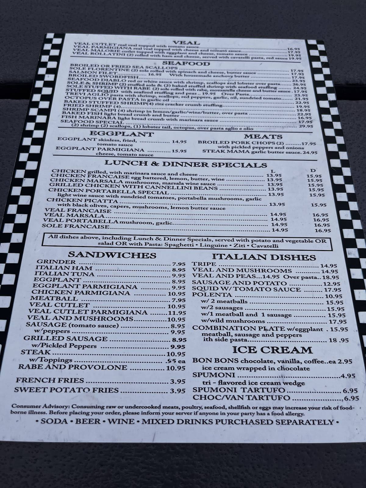 Menu at Mike's Kitchen restaurant, Cranston