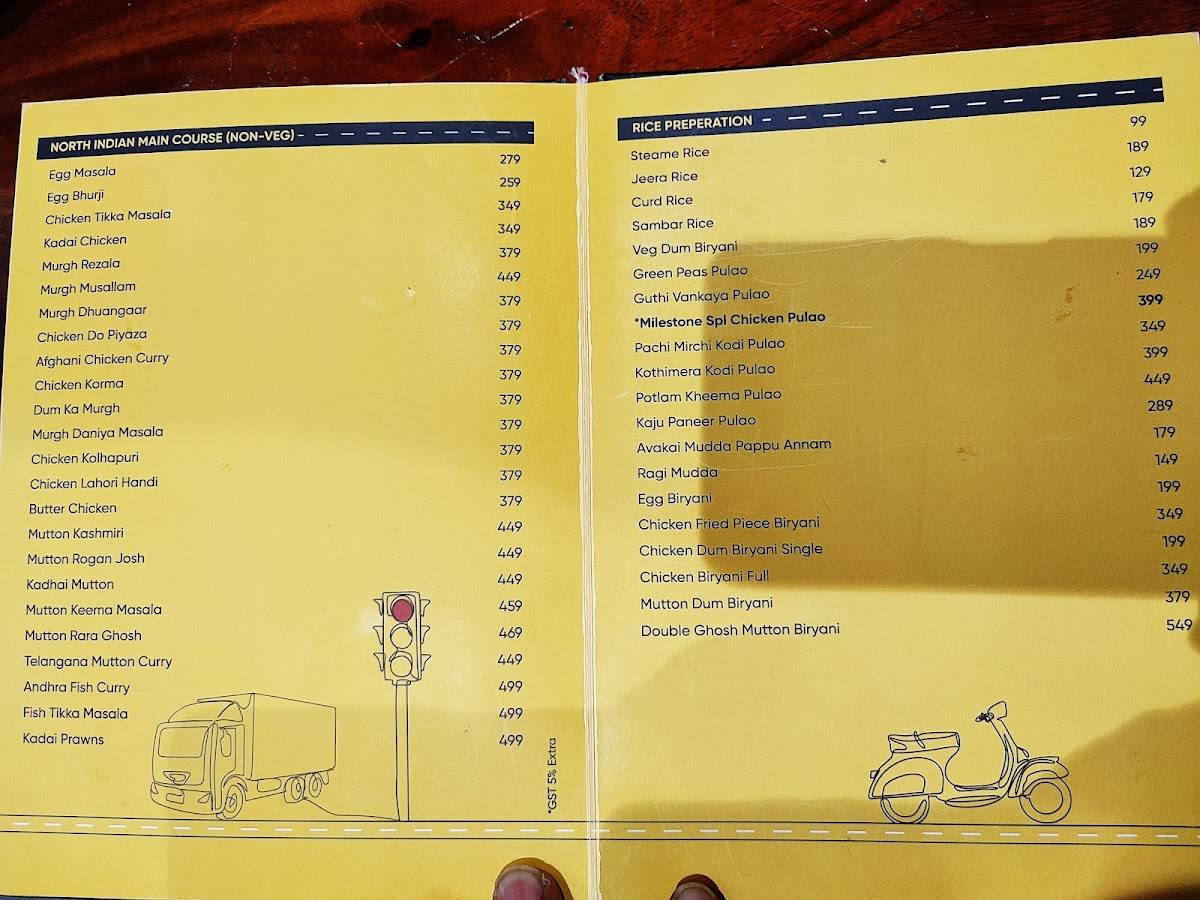 Menu at Milestone, Sangareddy