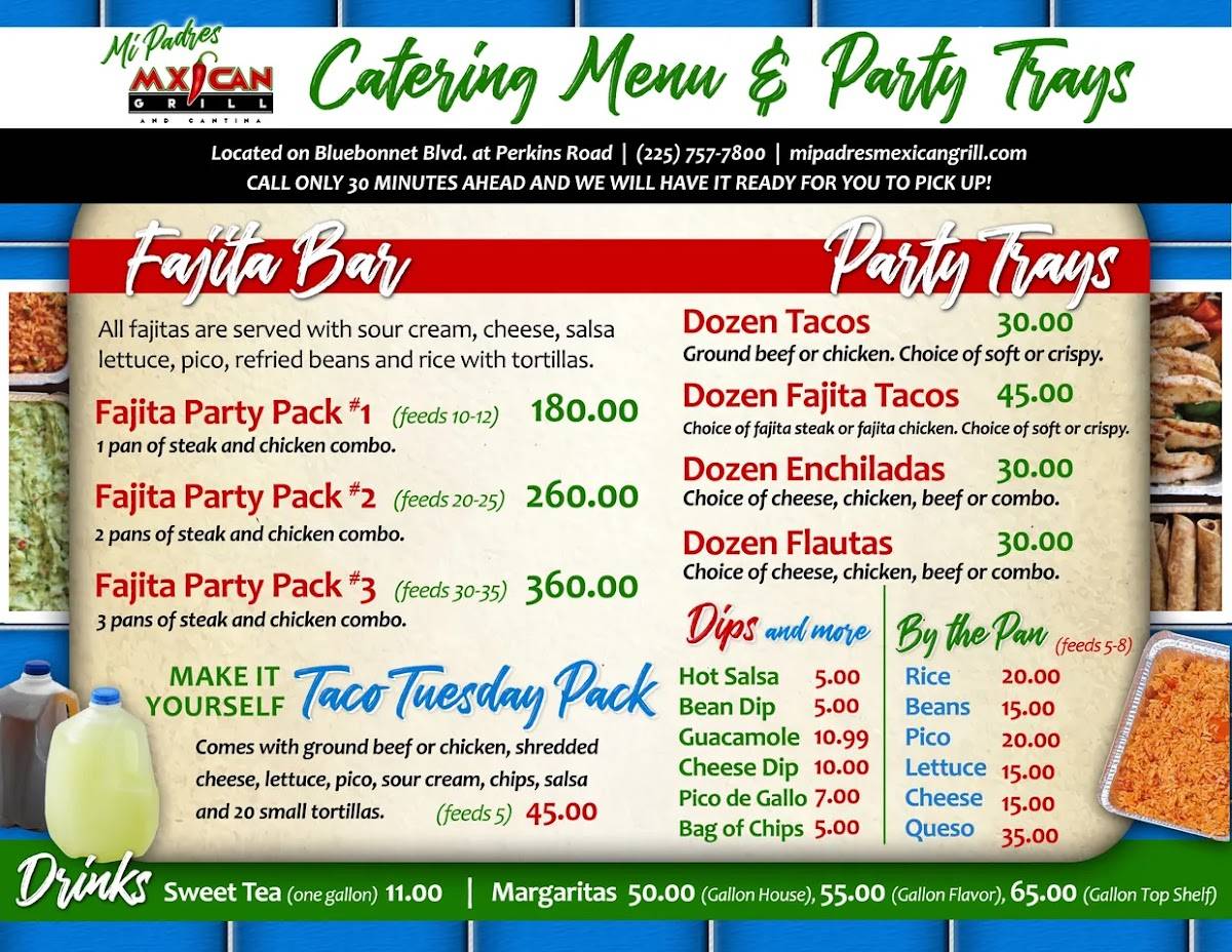 Menu at Mis Padres Mexican Grill & Catering restaurant, Geismar