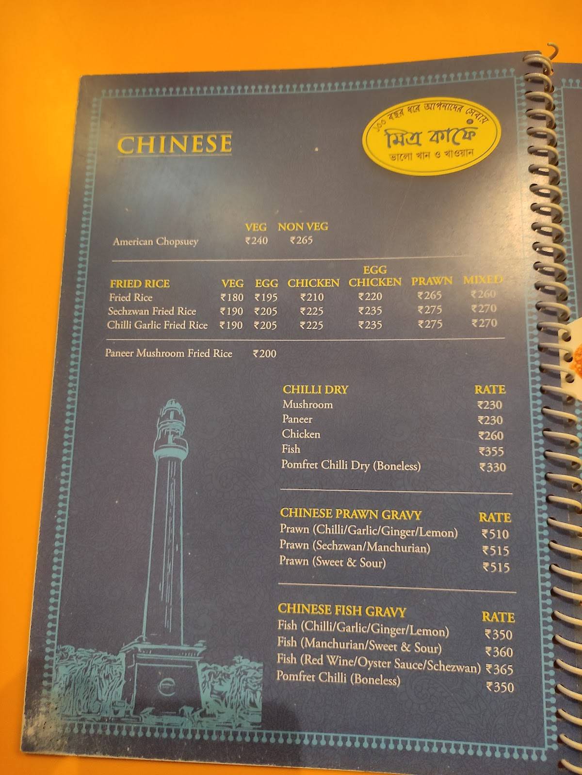 Menu at Mitra Café, Digha