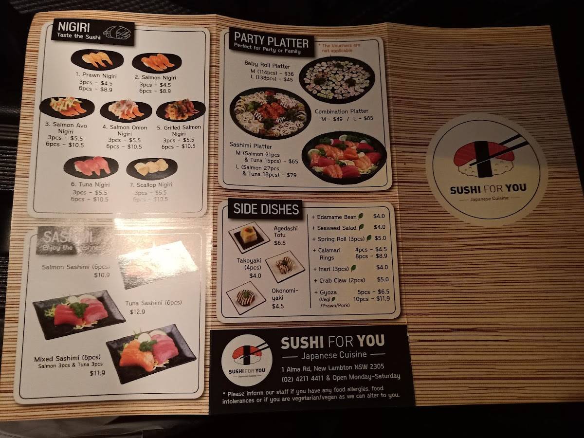 Menu at Mizumi Newlambton restaurant, New Lambton