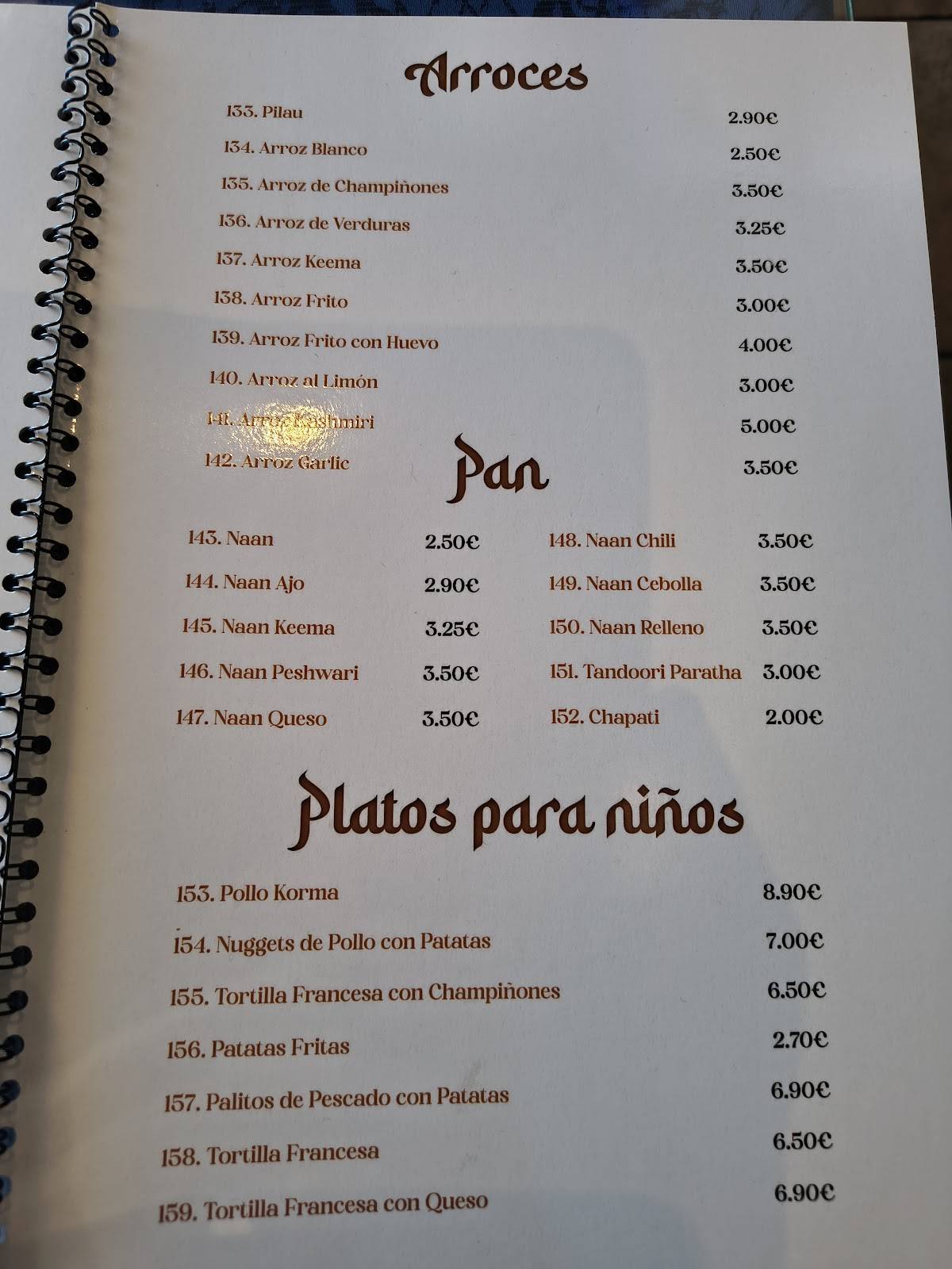 Menu at (Mojácar) Balti Tower II Indian Restaurant, Mojácar