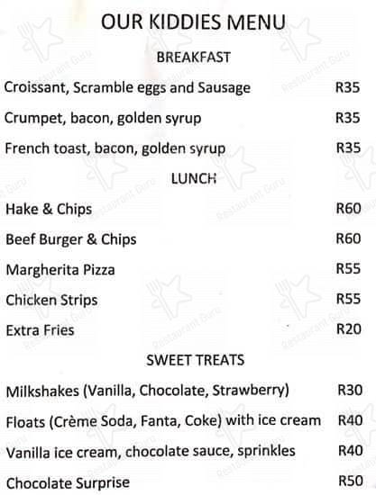 Menu at Mont Marie Restaurant, Stellenbosch
