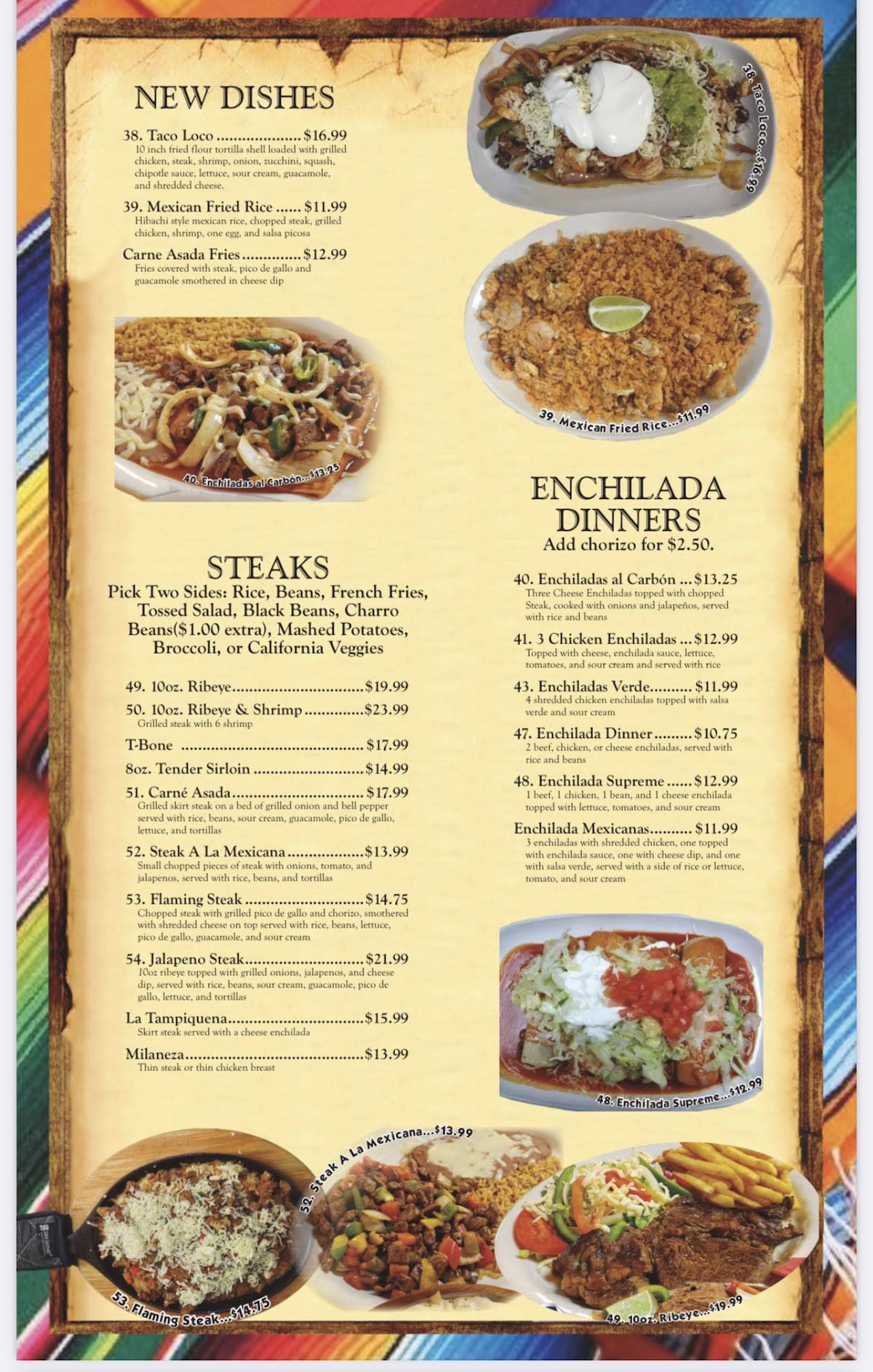 Menu at Montezuma Mexican Restaurant, Andalusia