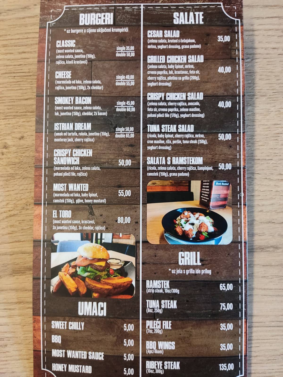 Menu at Most Wanted, Daruvar