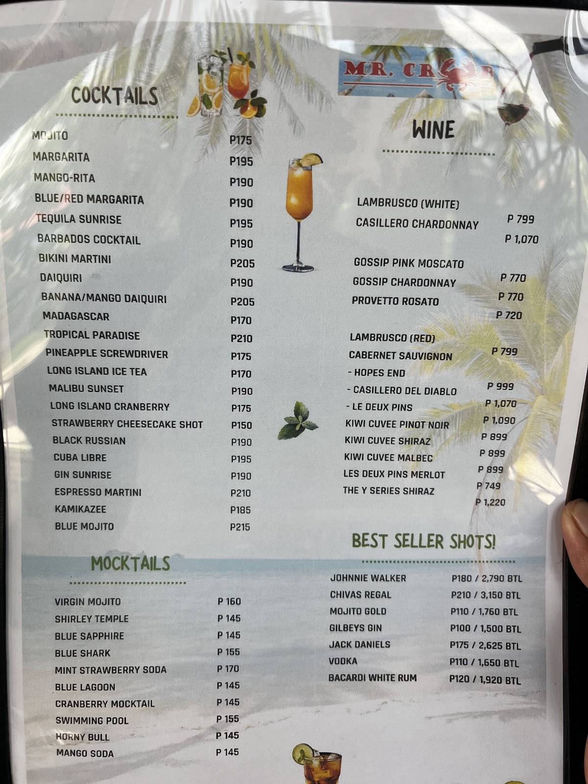 Menu at Mr. Crab - Cebu Yacht Club, Lapu-Lapu City
