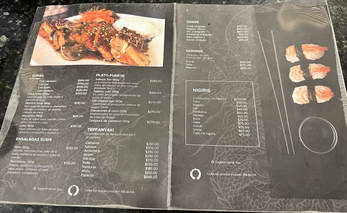 Carta del restaurante Mr. Kao, Veracruz