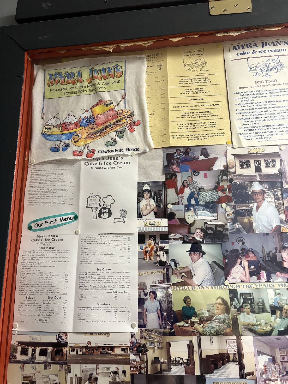Menu at Myra Jean's restaurant, Crawfordville