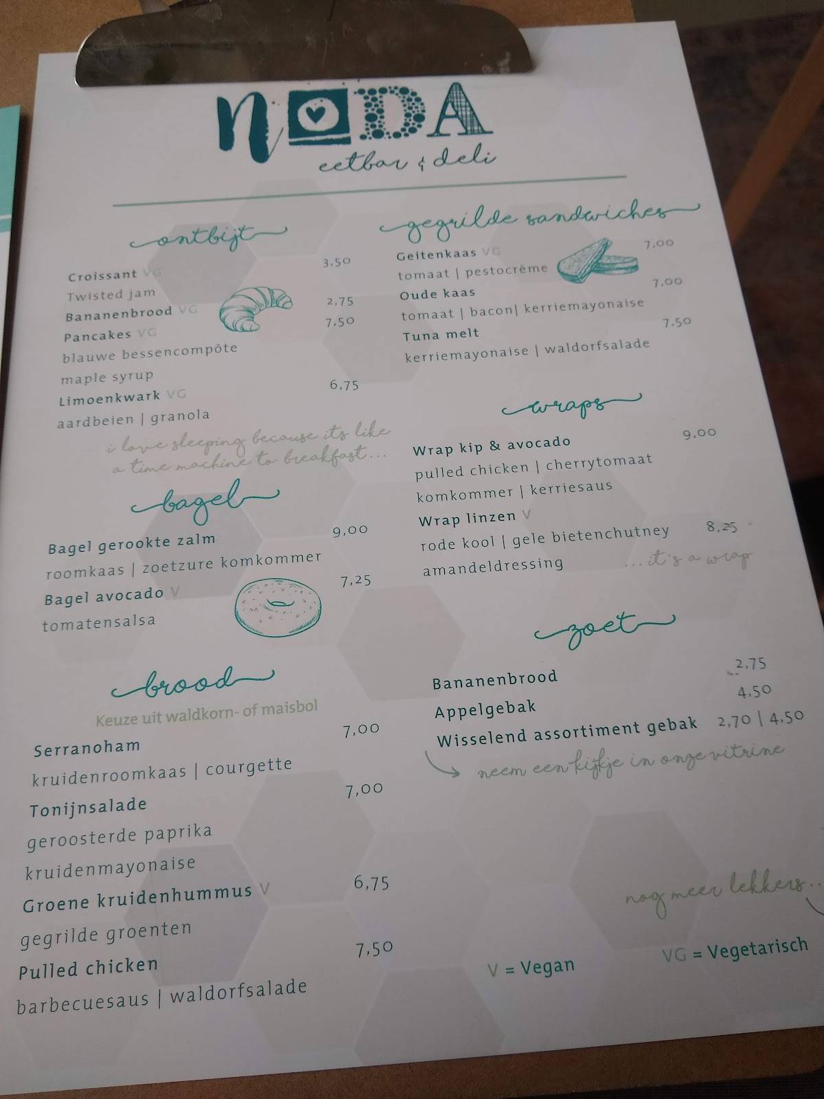 Speisekarte von NODA Eetbar & Deli, Utrecht