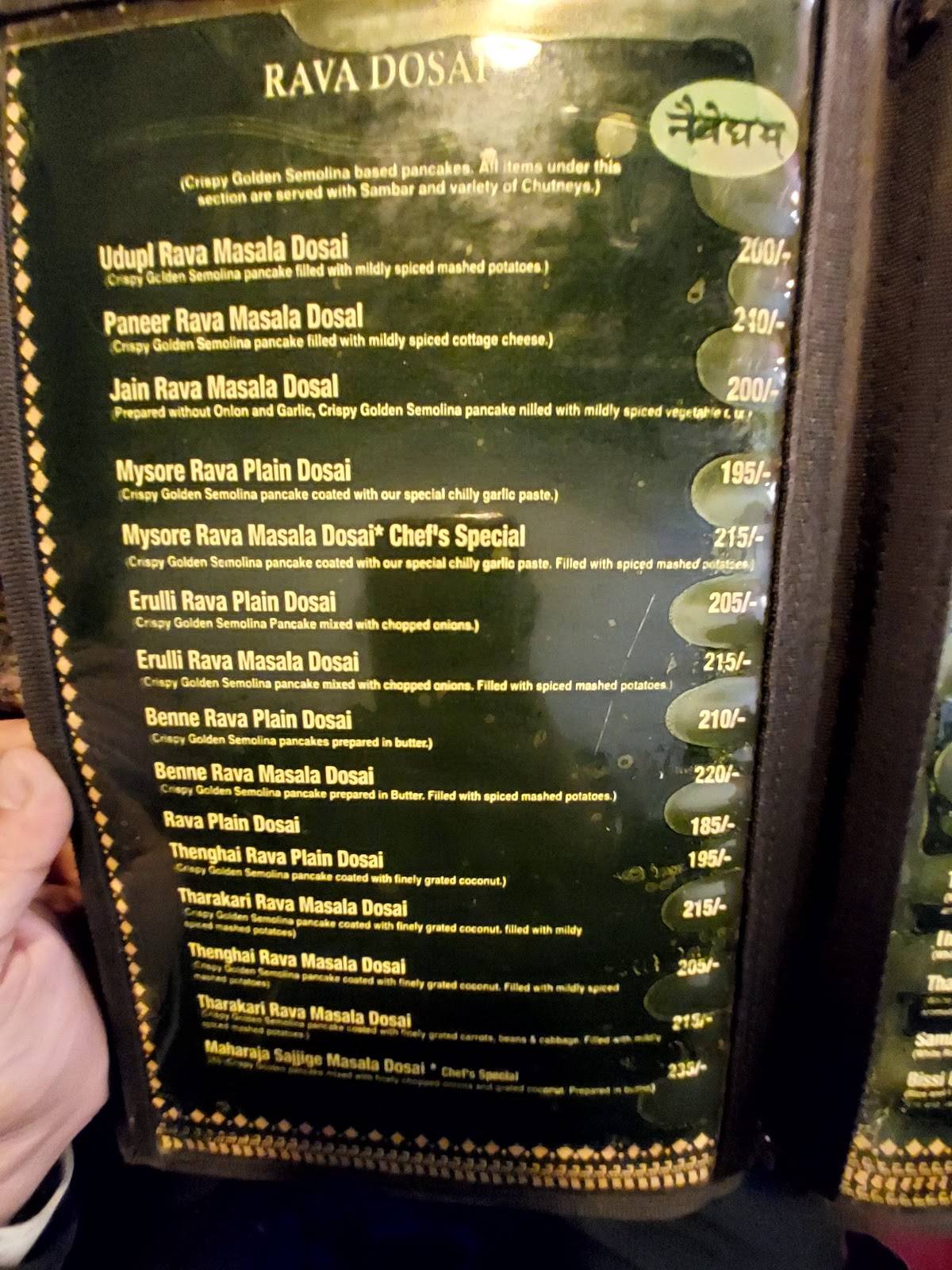 Menu at Naivedyam, Noida