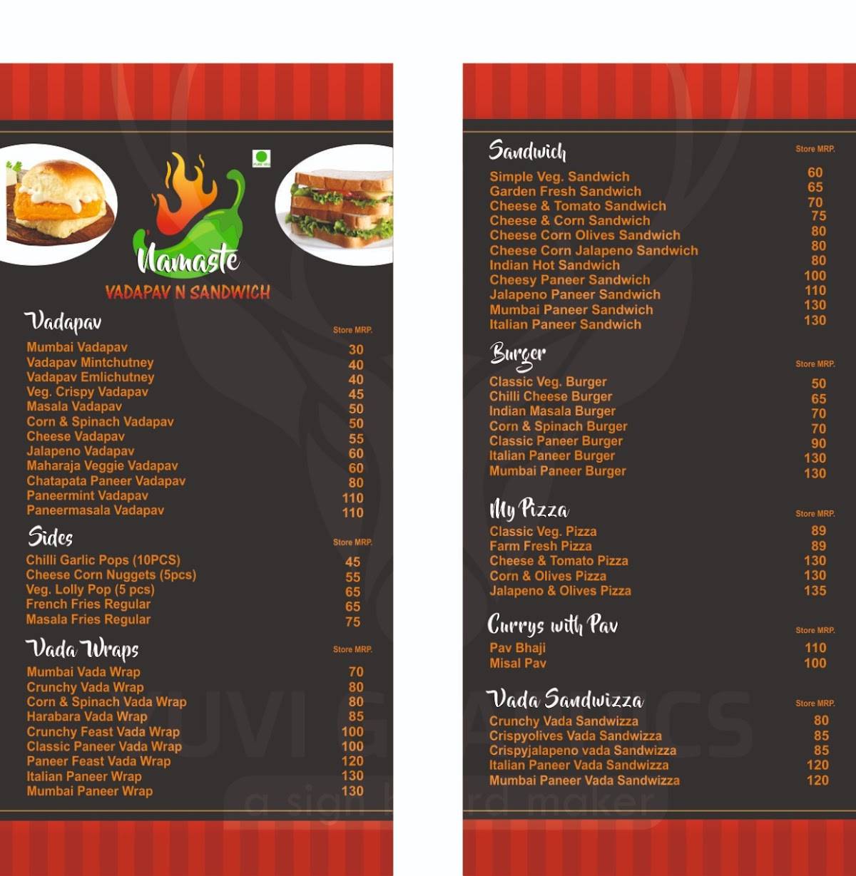 Menu at Namaste Vadapav N Sandwich, Chennai