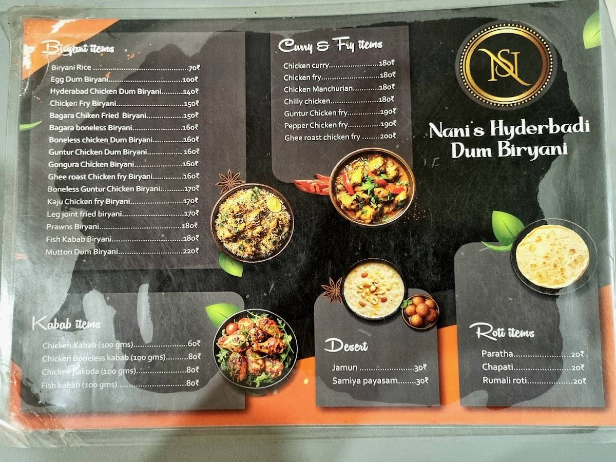 Menu at Nani's Hyderabad Dum Biryani, Bengaluru