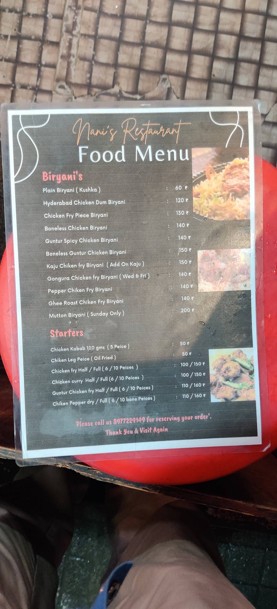 Menu at Nani's Hyderabad Dum Biryani, Bengaluru
