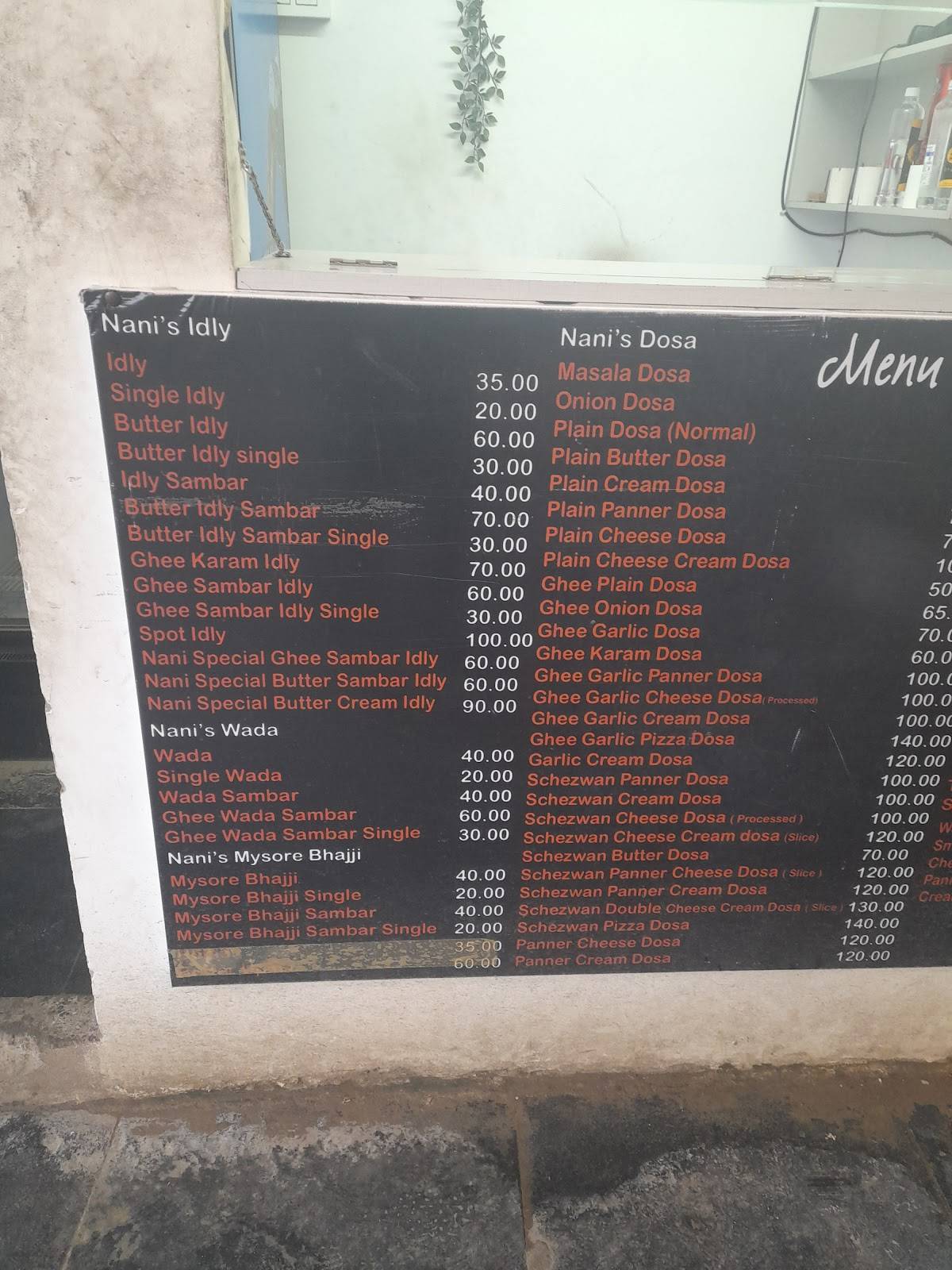 Menu at Nani's Tiffins, Hyderabad, URBAN JUNCTION