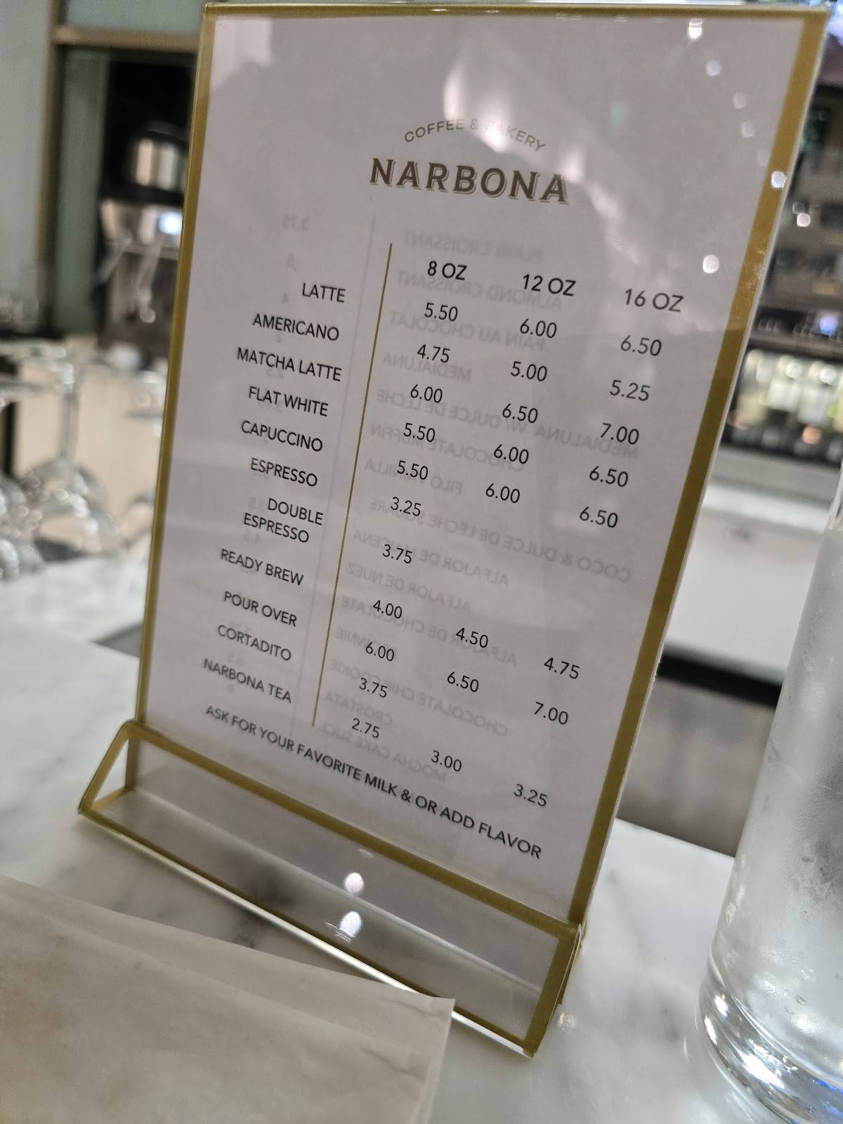 Menu at Narbona restaurant, Boca Raton