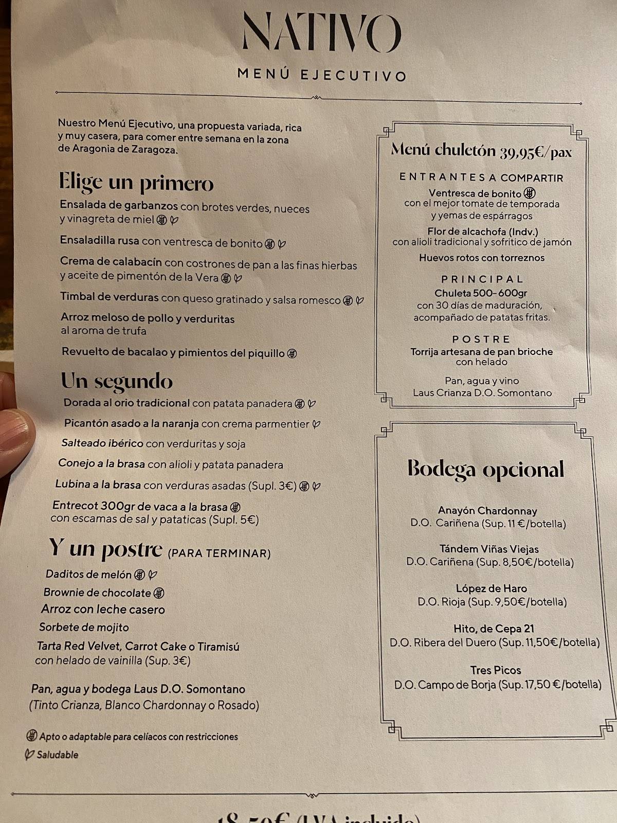 Carta del restaurante Nativo - Tradicional Deli, Zaragoza