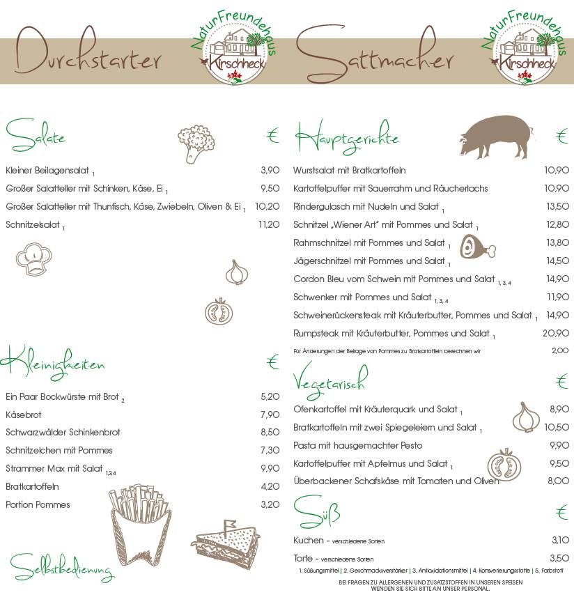 Speisekarte von Naturfreundehaus Kirschheck restaurant, Saarbrücken