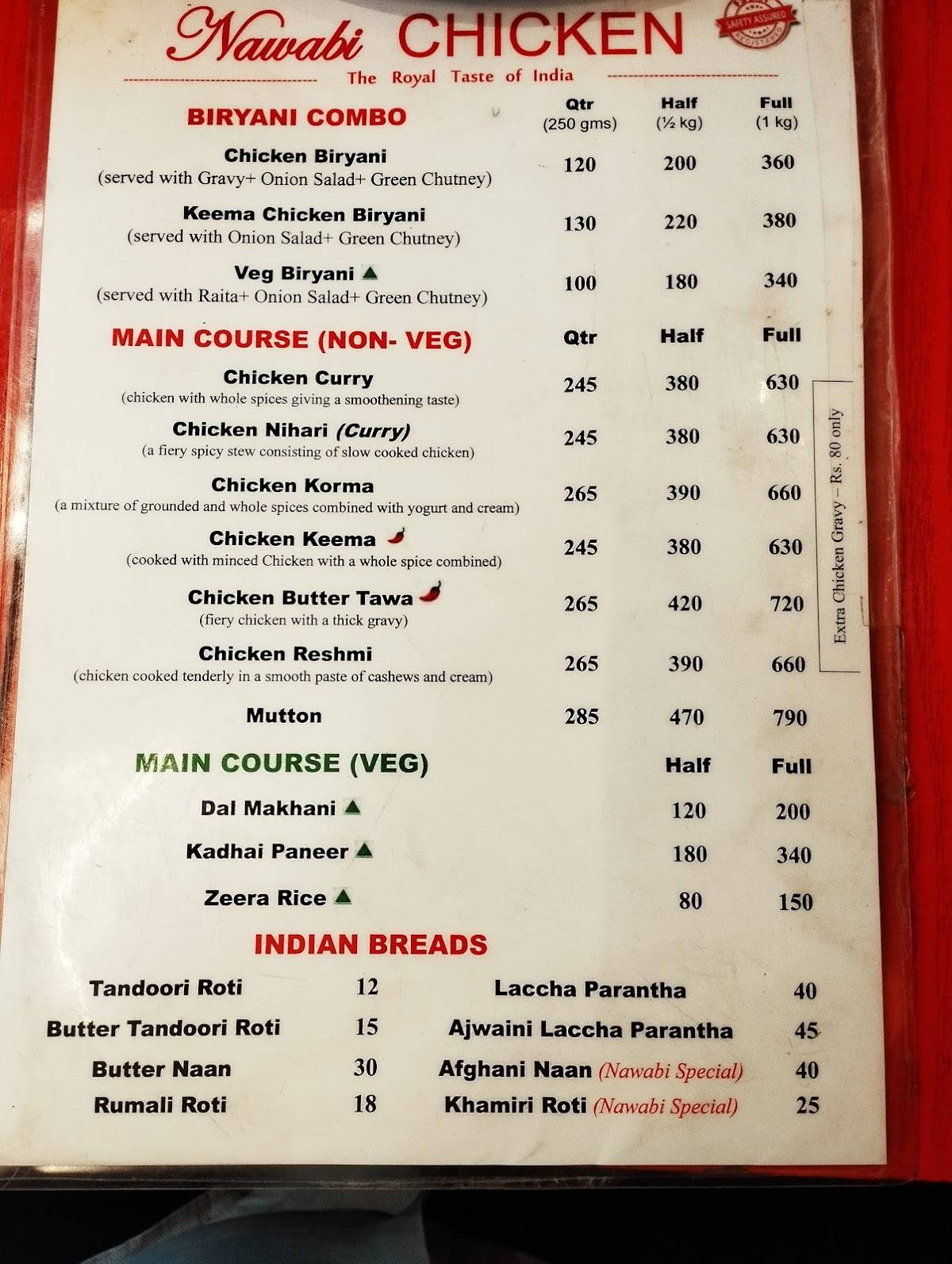 Menu at Nawabi Chicken, Chandigarh, Booth No.10