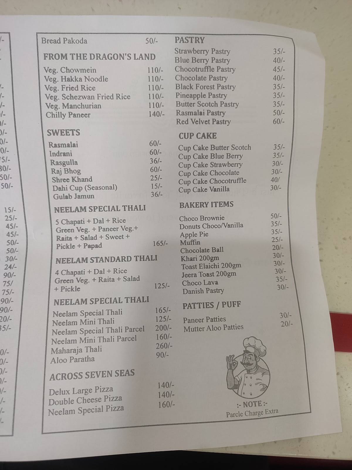 Menu at Neelam Sweets and Restaurant, Itarsi