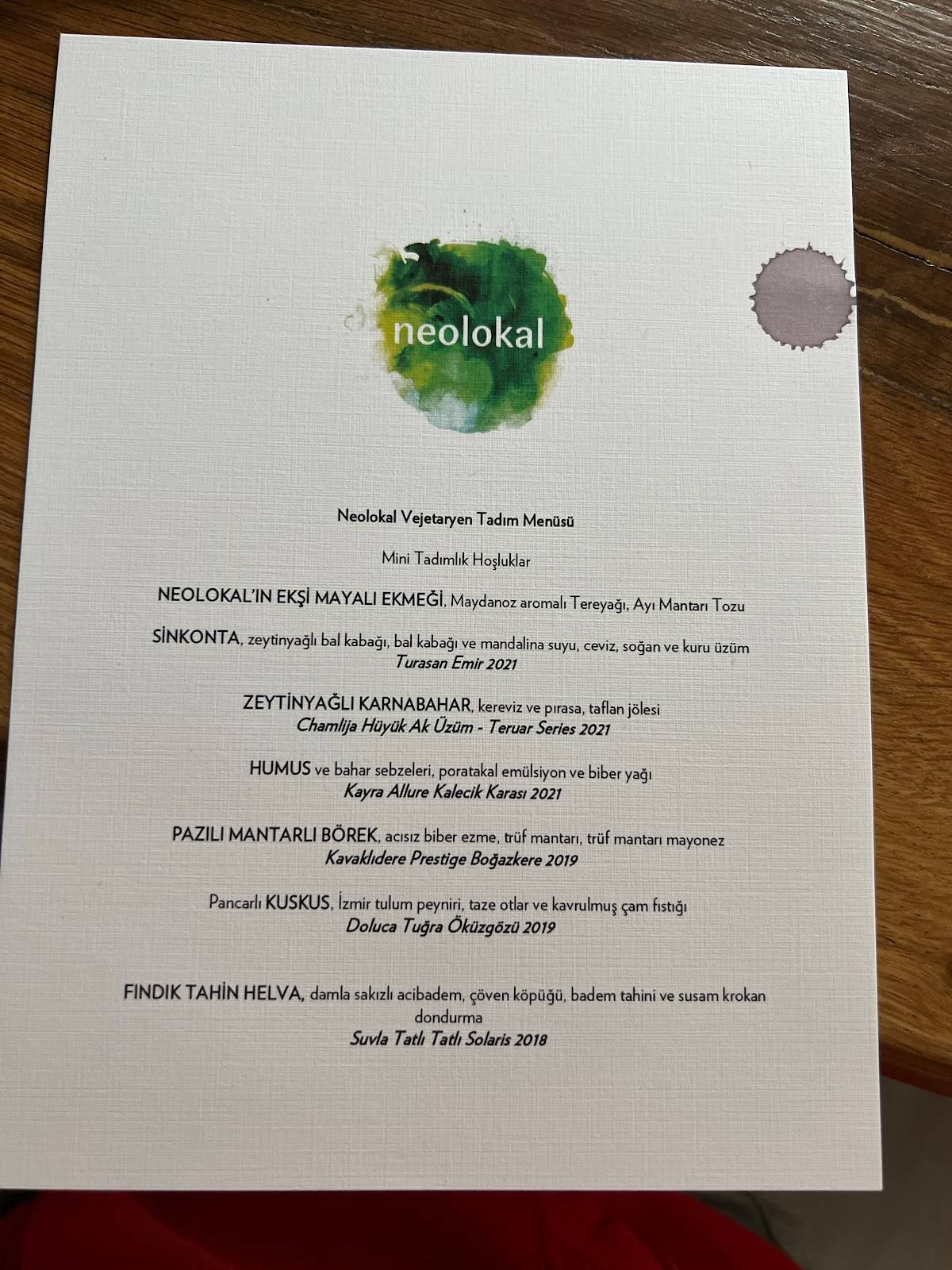 Menu at Neolokal, Istanbul, Mahı