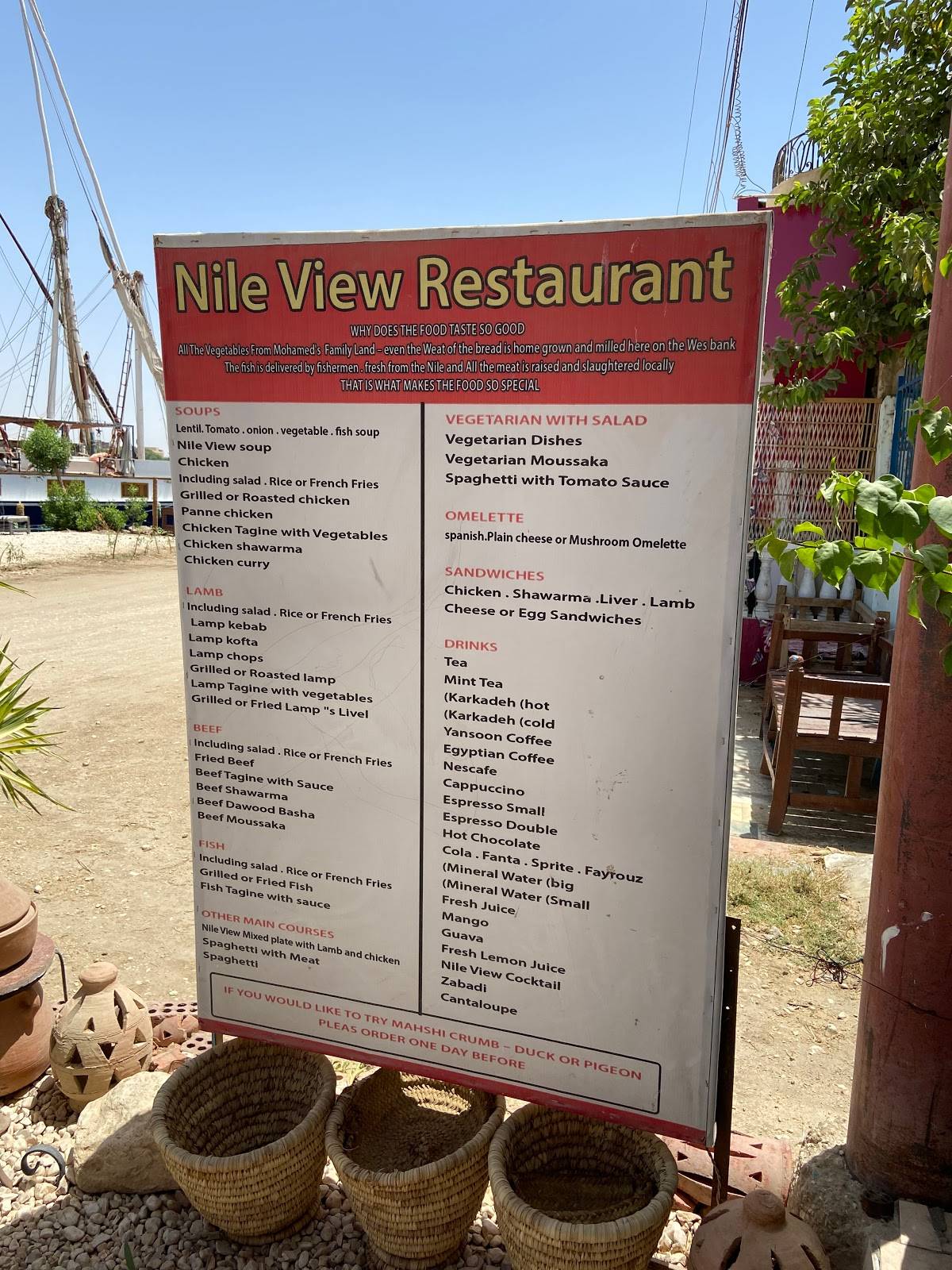 Speisekarte von Nile View Restaurant, Luxor, PJ2M+R69
