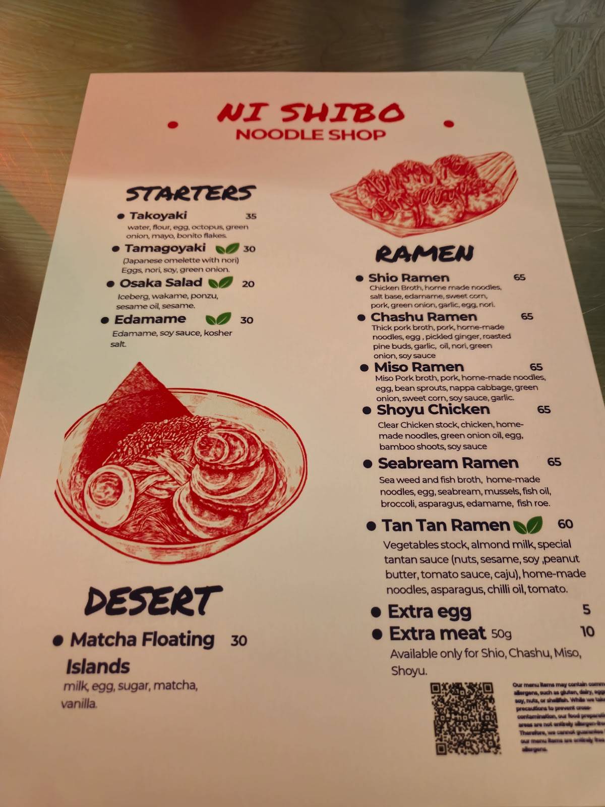 Menu at Nishibo, Bucharest