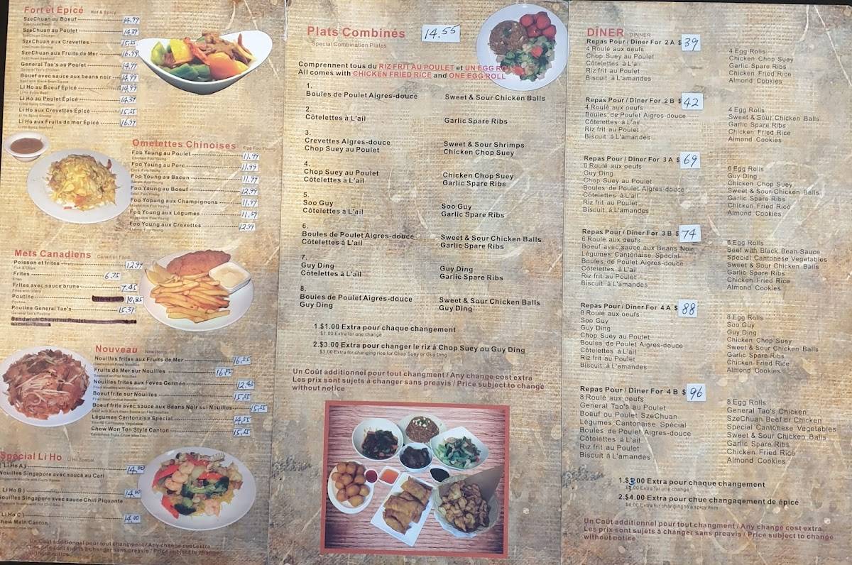Menu at Restaurant Nouveau Li Ho, Gatineau
