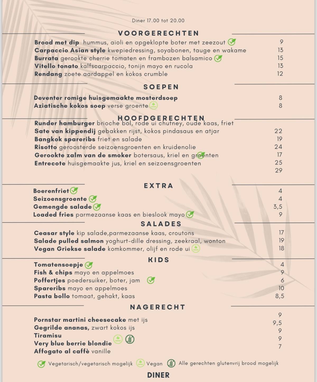Menu au Nusa beach, Wanneperveen