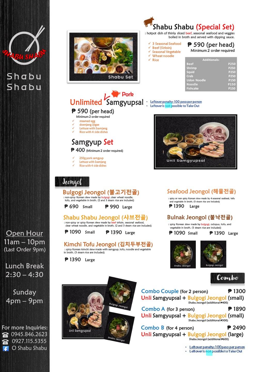 Menu at O Shabu Shabu restaurant, Puerto Princesa