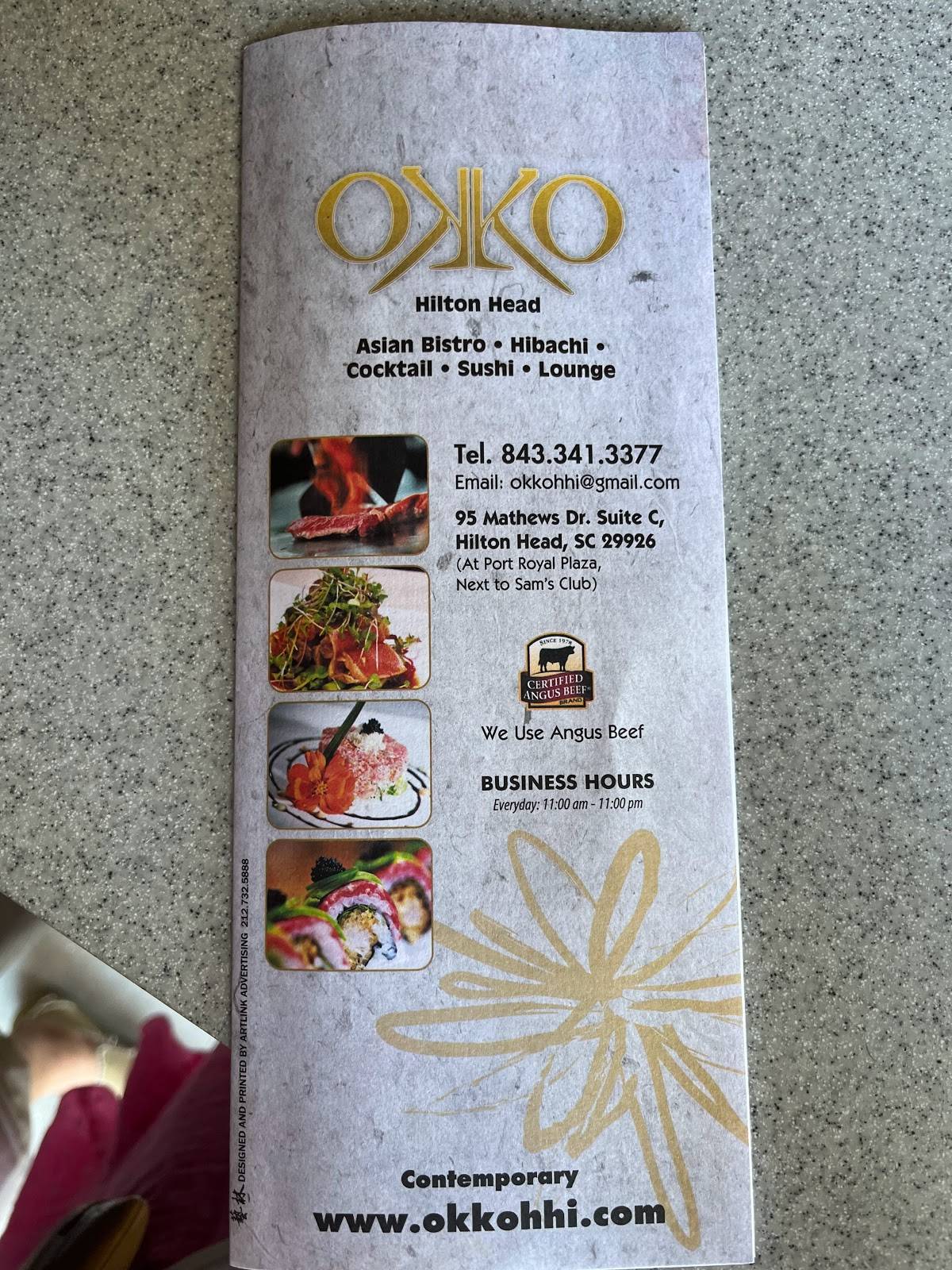 Menu at OKKO Japanese Sushi & Hibachi Restaurant, Hilton Head Island