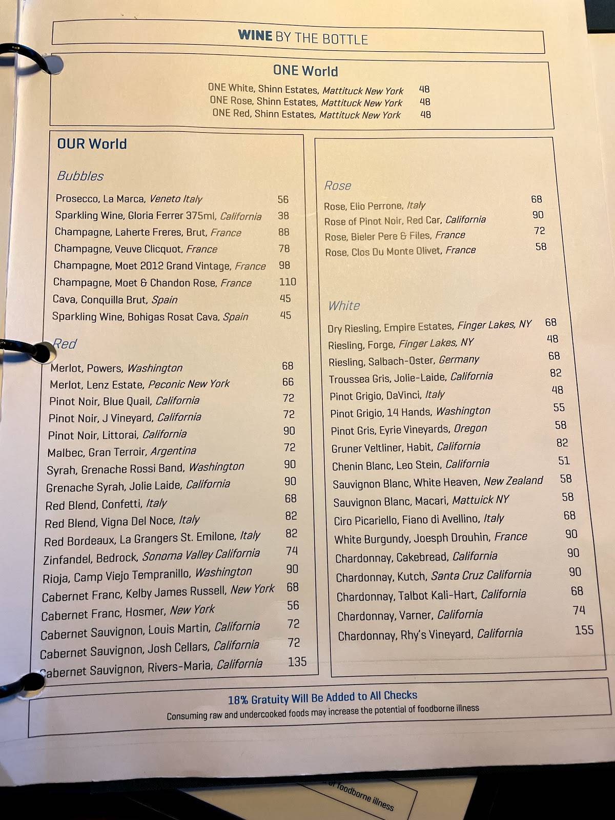 Menu at ONE Dine at One World Observatory restaurant, New York City