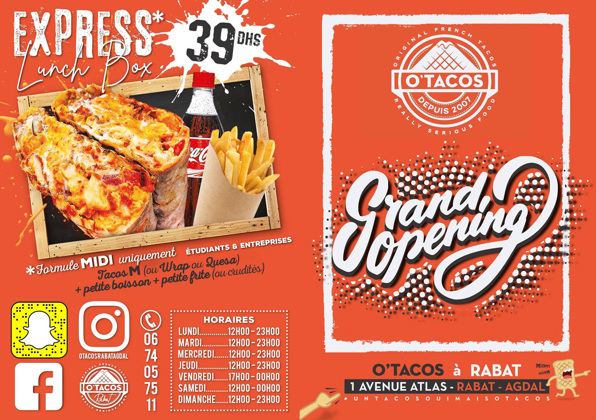 Menu au O'TACOS Rabat Agdal restaurant, Rabat