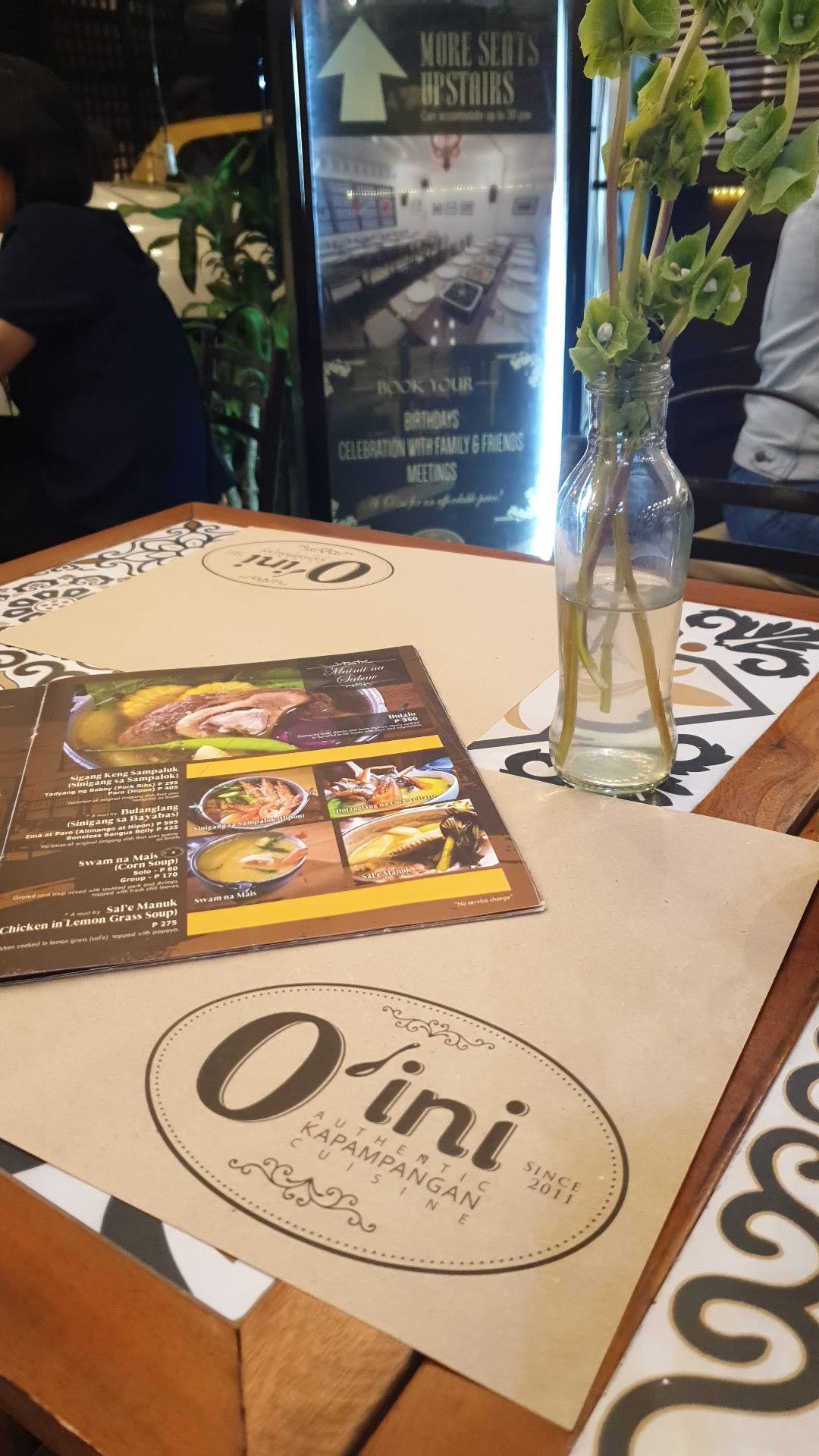 Menu at O'ini restaurant, Quezon City