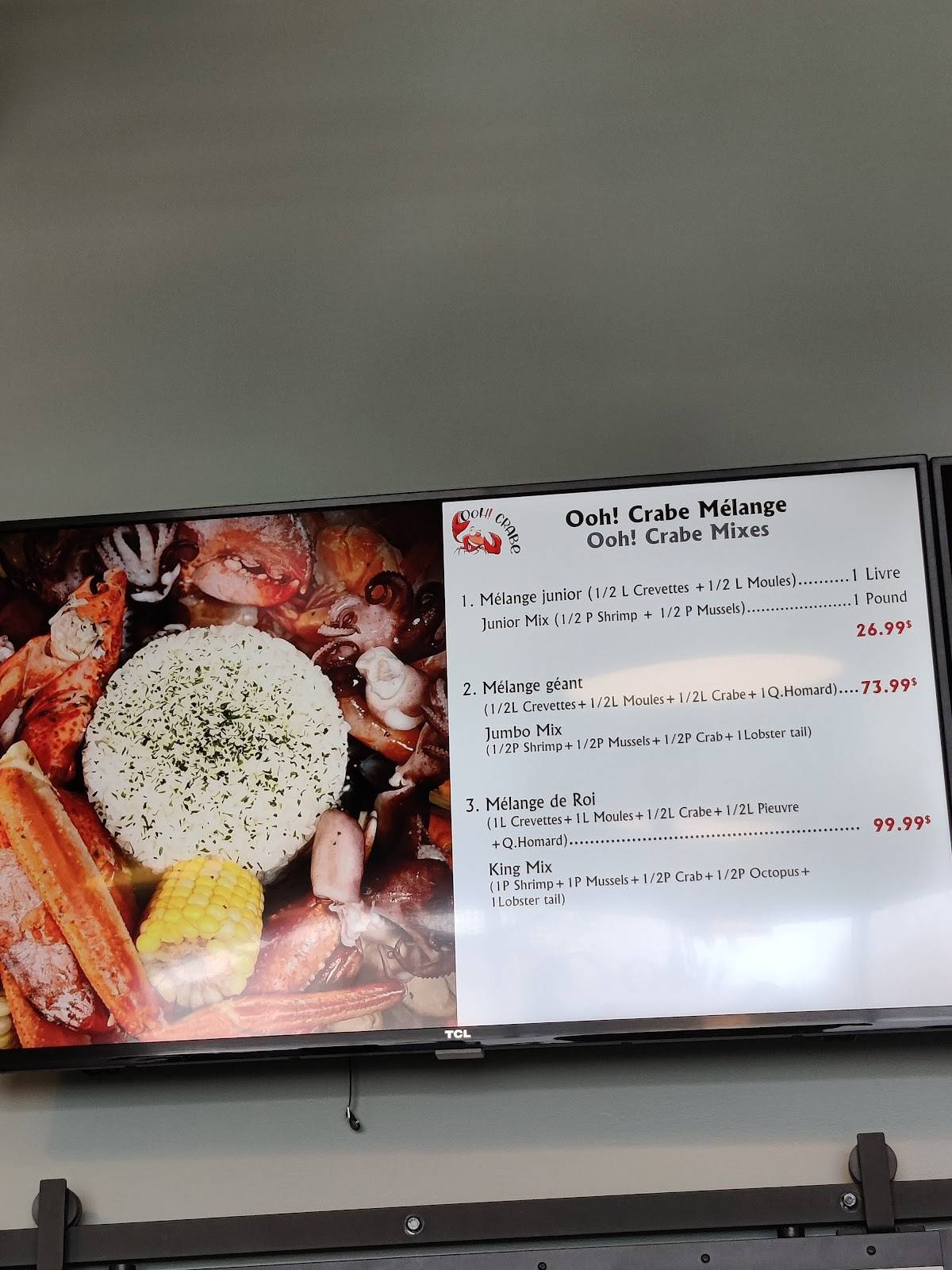 Menu au Ooh! Crabe restaurant, Montréal