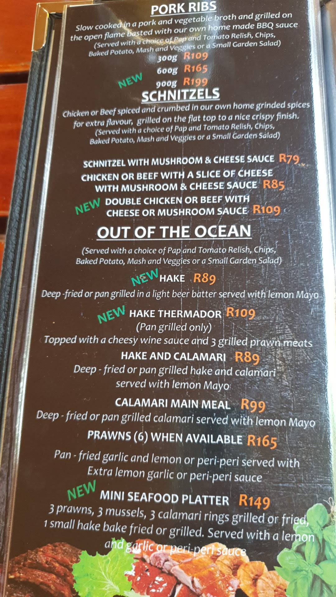 Menu at Oppiplaas restaurant, Pretoria