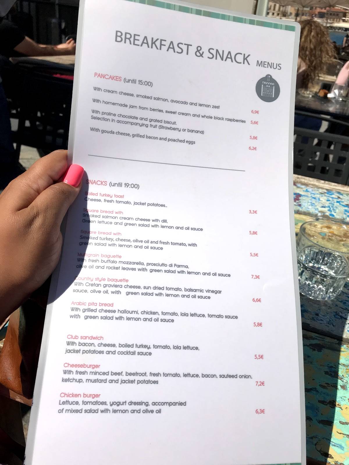 Menu at PALLAS, Chania