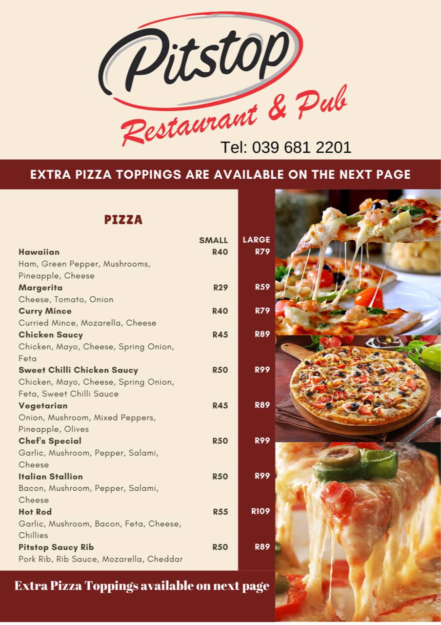 Menu at PITSTOP RESTAURANT & PUB, Port Shepstone