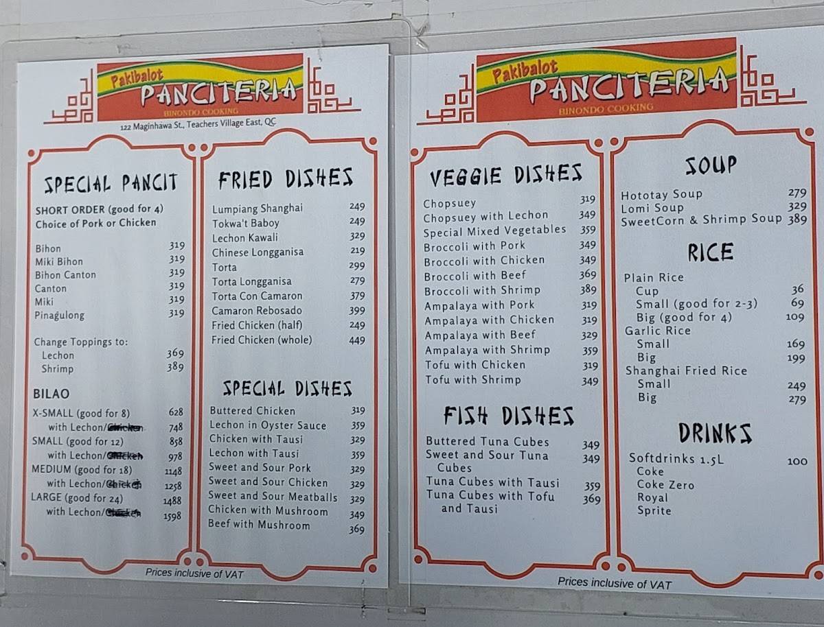 Menu at Pakibalot Panciteria restaurant, Quezon City, 122 Maginhawa