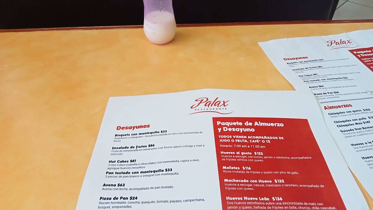 Carta de Restaurant Palax, Monterrey, Av. Francisco I. Madero 717