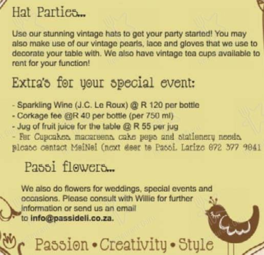Menu at Passi Decor and Deli restaurant, Centurion
