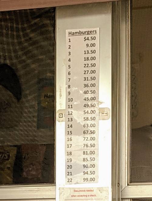 Menu at Pete's Hamburger Stand restaurant, Prairie du Chien
