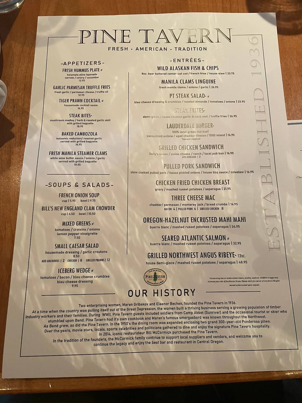 Menu at Pine Tavern Restaurant, Bend