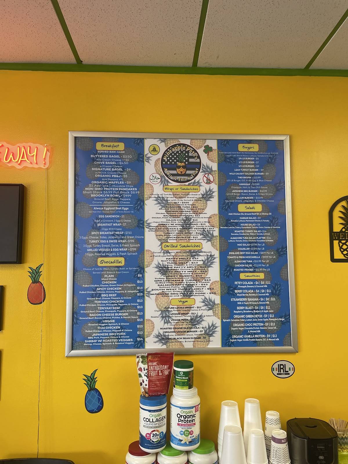 Menu at Pineapple Pete's restaurant, Oakland Park