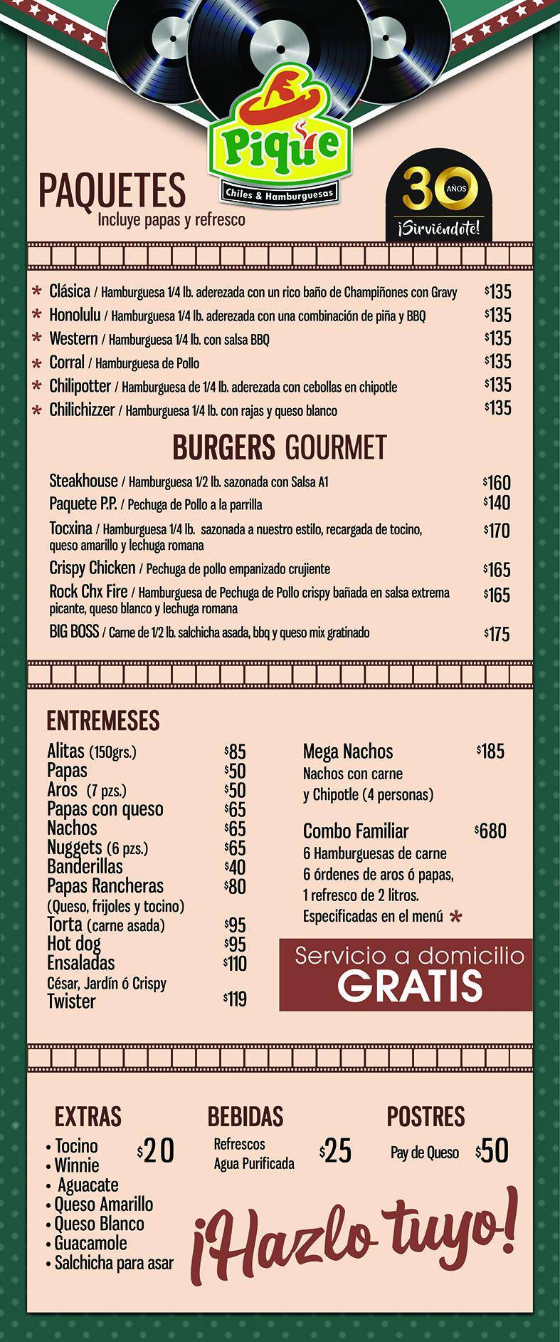 Carta del restaurante Piqué Chiles y Hamburguesas, Ciudad Juarez, Calle ...
