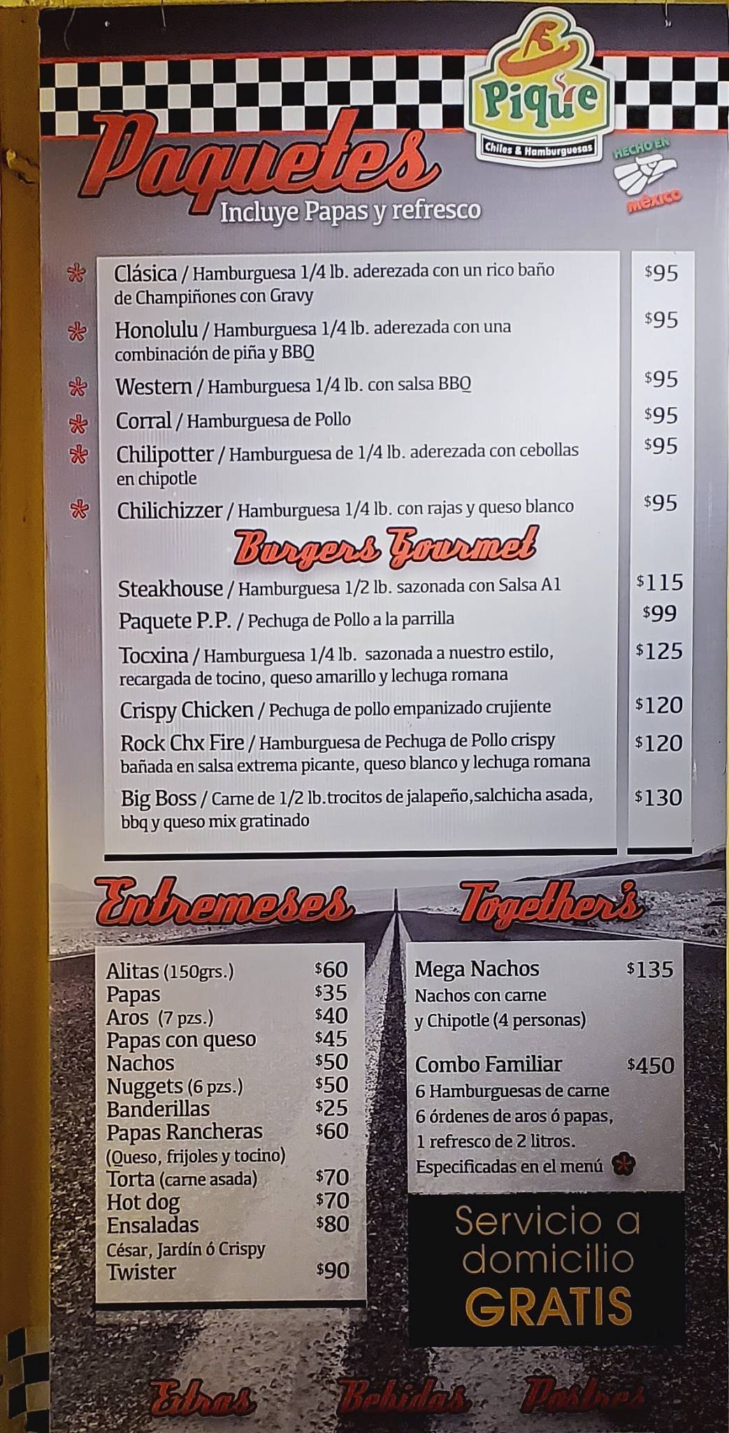 Carta del restaurante Piqué Chiles y Hamburguesas, Ciudad Juarez, Calle ...