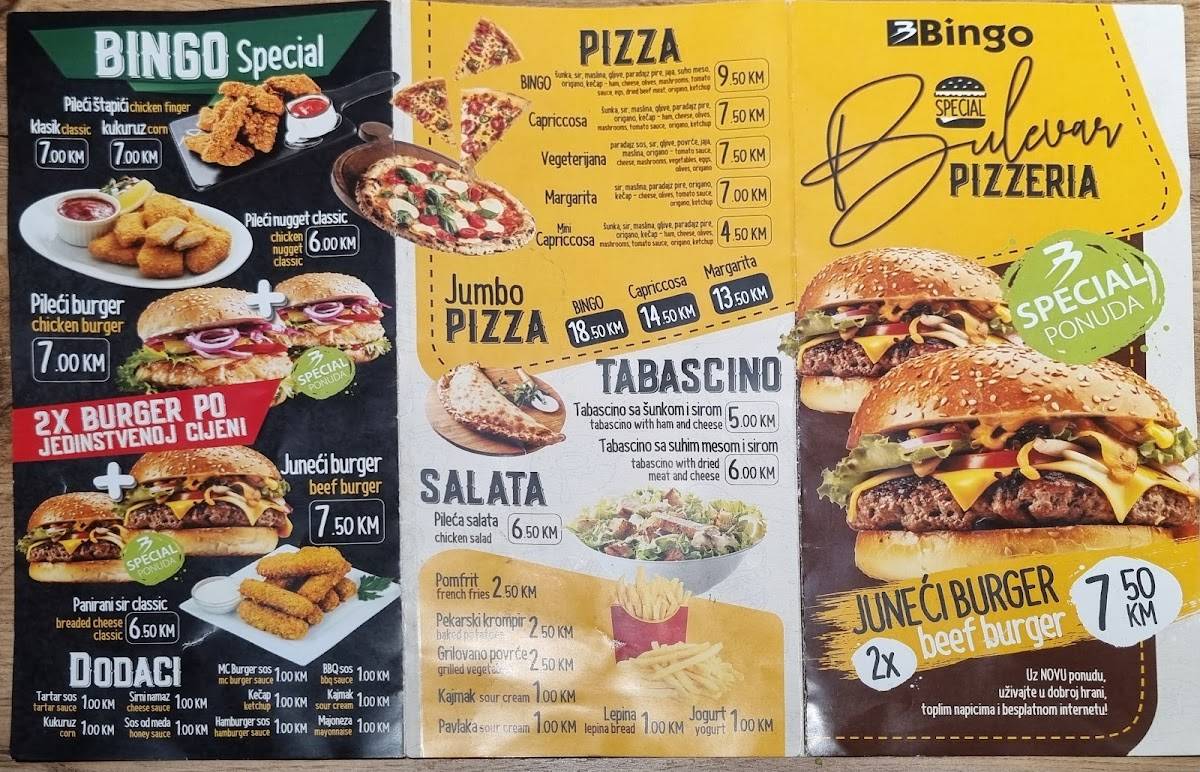 Menu at Pizzeria Bingo plus, Tuzla