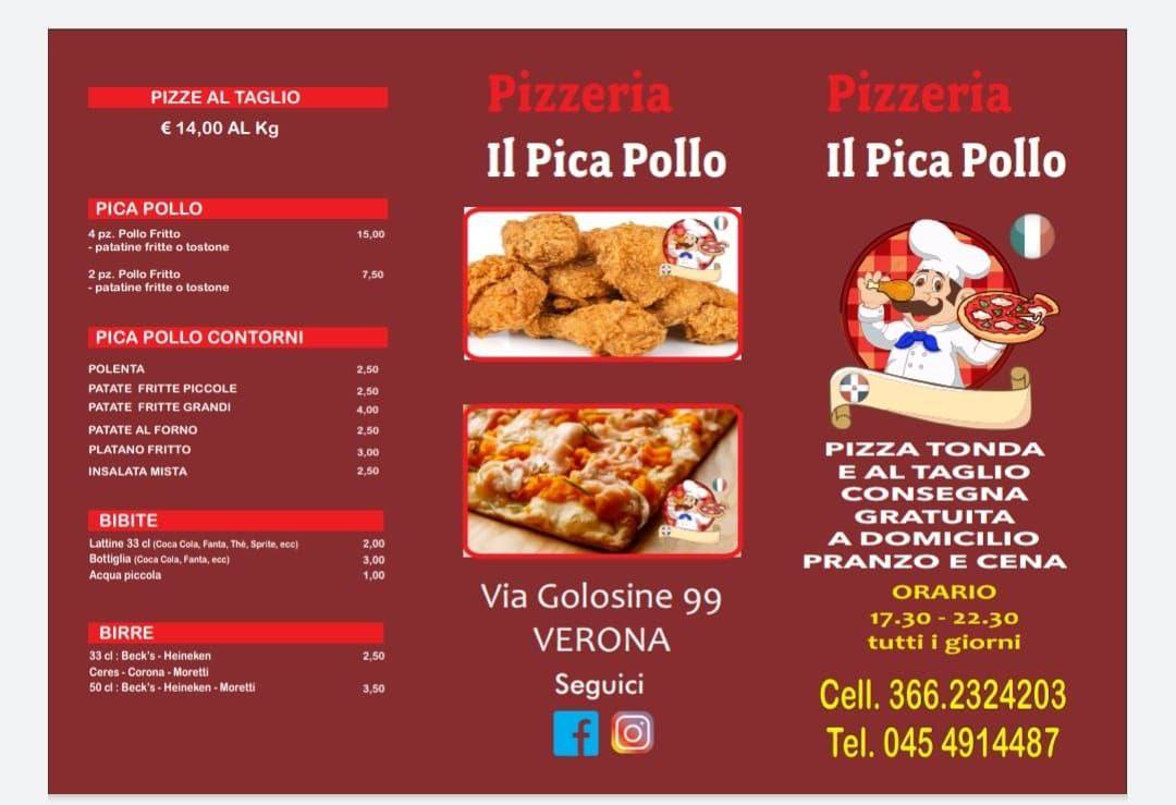 Menu au Il Pica Pollo restaurant, Verone