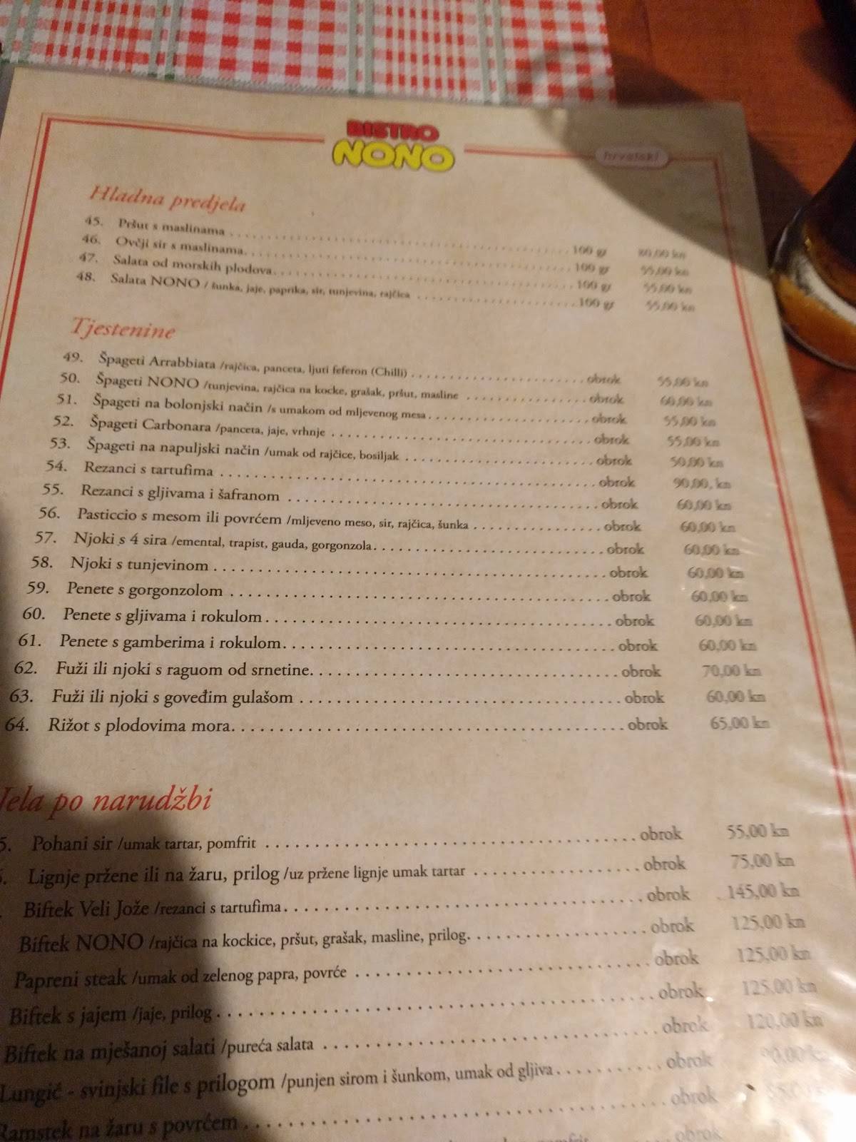 Menu at Pizzeria Nono, Poreč